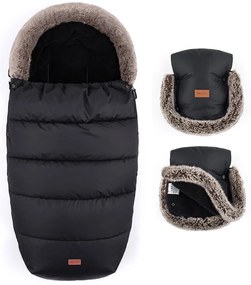 Fusak do kočárku petite&mars set fusak comfy 4v1 + rukavice na kočárek furry forever black
