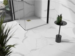 Mexen Stone+, čtvercová vanička z minerálního kompozitu 90 x 90 cm, bílá, zlatá lesklá krytka, 44109090-G