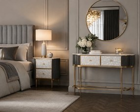 Noční stolek Stilig ST903B 55 cm mramor/zlatý/hnědošedý