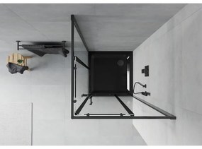 Mexen Rio, čtvercový sprchový kout s posuvnými dveřmi 90 x 90 cm, 5mm čiré sklo, černý profil + černá sprchová vanička, 860-090-090-70-00-4070B