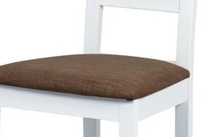 Autronic Dřevěná jídelní židle Jídelní židle, masiv buk, barva bílá, látkový hnědý potah (BC-2603 WT)