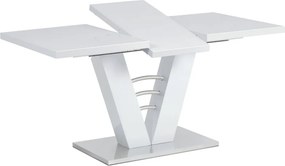 Rozkládací jídelní stůl 120+40x80 cm, bílý lesk / broušený nerez (120 x 80) cm