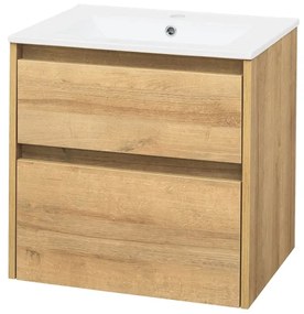 Mereo Mereo, Opto, koupelnová skříňka s keramickým umyvadlem 61 cm, bílá, dub, bílá/dub, černá, CN920