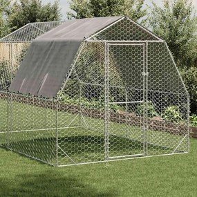 Výběh pro slepice se střechou 2,5x4x2,25 m pozinkovaná ocel 3328526