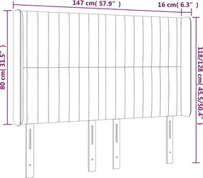 Čelo postele s LED černé 147 x 16 x 118/128 cm samet 3124336