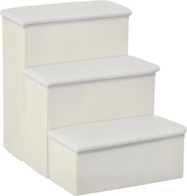 PawHut Schody pro domácí mazlíčky, skládací 3 stupně se storage pro kočky a psy, MDF Bílá 40 x 54 x 48 cm | Aosom
