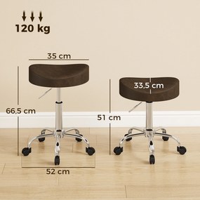 HOMCOM stolička, salonní stolička s výškově nastavitelnou výškou sedadla 51–66 cm a čalouněným sedadlem, otočným 360°, hnědá