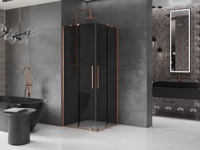 Mexen Velar Duo, sprchový kout s posuvnými dveřmi 100 x 100 cm, 8mm šedé sklo, měděná matná, 871-100-100-42-65