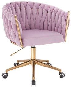 LuxuryForm DESIGN Otočná židle NORDEN VELUR na zlaté podstavě s kolečky - levandule