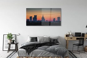 akrylový obraz Sunset panorama Varšavy 140x70 cm