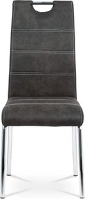 Autronic Jídelní židle HC-486 GREY3, šedá látka COWBOY v dekoru vintage kůže, bílé prošití/kov