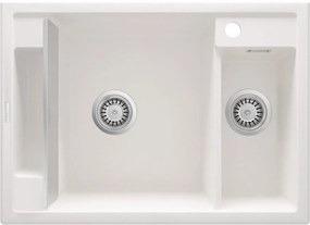 Deante Magnetic, granitový dřez na desku 690x500x219 mm, 3,5" + prostorově úsporný sifon, 1,5-komorový, bílá, ZRM_A503