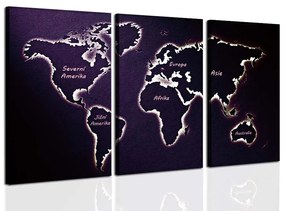 Třídílný obraz mapa Purple Velikost (šířka x výška): 90x70 cm