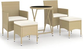 5dílný zahradní bistro set polyratan a tvrzené sklo béžový 3058390