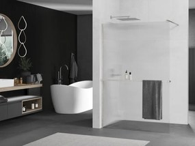 Mexen Kioto+, sprchová zástěna Walk-In s poličkou a věšákem 100 x 200 cm, 8mm sklo s žebrovým vzorem, broušená ocel profil, 800-100-121-97-09