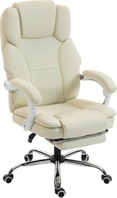HOMCOM ergonomická kancelářská židle — sklopné opěradlo, nastavitelná výška, podnožka, 360° otočná, taštičkové pružiny, ekokůže, béžová | Aosom