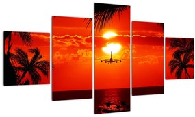 Obraz - západ slunce s letadlem (125x70 cm)