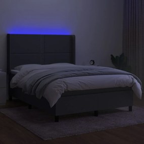 Box spring postel s matrací a LED tmavě šedá 140x200 cm textil 3138238