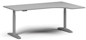 Výškově nastavitelný stůl OBOL, elektrický, 675-1325 mm, rohový pravý, deska 1800x1200 mm, šedá zaoblená podnož, šedá