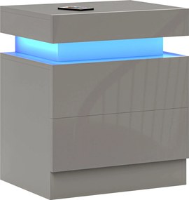 HOMCOM LED Noční Stolek s 2 Šuplíky a Dálkovým Ovládáním 45x35x52 cm Šedý | Aosom