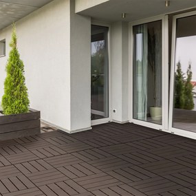 Outsunny plastová dlažba na terasu, sada 9 kusů 30 x 30 cm, protiskluzový design s instalací na sponu, dlažba pro vnitřní i venkovní použití, hnědá |…
