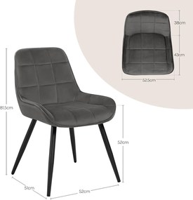 WOLTU Sada 2 čalouněných jídelních židlí z sametu s ergonomickou opěrkou, tmavě šedá