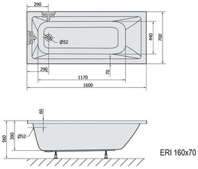 Sanjet masážní vana Eri 160x70 cm v systému Hydro+perlička s profi ovládáním VR3