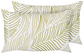 Sada 2 bavlněných polštářů se vzorem listů 30 x 50 cm bílé/zelené SPANDOREA Beliani