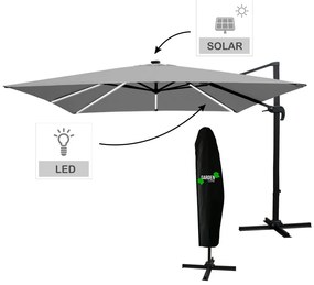 Chomik Slunečník Roma 300 x 300 cm + LED osvětlení - šedá