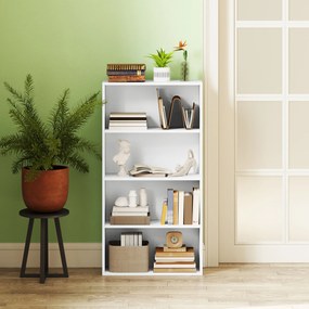 HOMCOM 4-policová knihovna se 2 nastavitelnými policemi pro obývací pokoj, kancelář, ložnici 60x24x115,5 cm Bílá