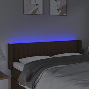 Čelo postele s LED tmavě hnědé 147 x 16 x 78/88 cm textil 3123475
