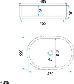 Rea Margaret, umyvadlo na desku 490x355x125 mm, černá-imitace kamene, REA-U7344