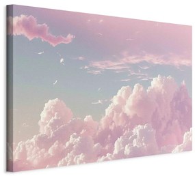 Obraz XXL Krajina s oblohou - jemné růžové mraky na modrém obzoru