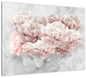 Skleněný obraz - Růžové květy na zdi (70x50 cm)