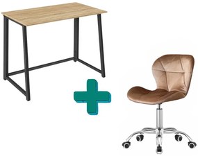 Set do pracovny ZARIMO stůl 80x40 cm dub sonoma + křeslo AVOLA VELVET světle hnědé