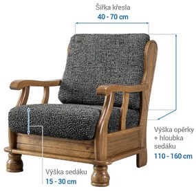 Bielastické potahy VITTORIA šedá křeslo s dřevěnými rukojeťmi (š. 40 - 70 cm)