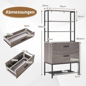 Costway Kartotéka s nabíjecí stanicí Kancelářská skříňka se 3 otevřenými