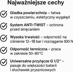 Erga Snake, hladká sprchová hadice 150 cm, Anti-Twist, stříbrná matná, ERG-YKA-BP.SNAKE-CHR