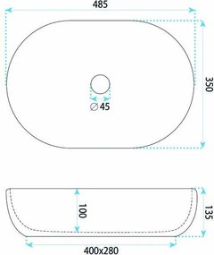 Rea Veronica Mat, umyvadlo na desku 485x350x135 mm, bílá-modrá-vzor, ​​REA-U3900