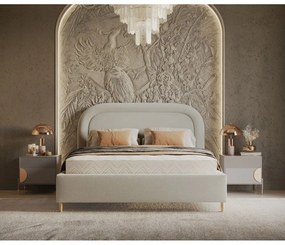 Krémová čalouněná dvoulůžková postel s úložným prostorem s roštem 180x200 cm Mija – Maison de Rêve