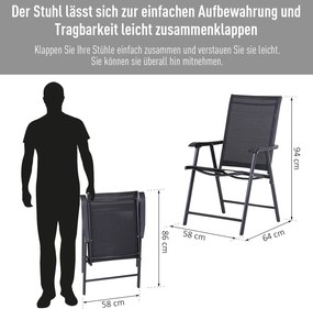 Outsunny kempingové židle sada 2 skládacích židlí s područkami, kovová rybářská židle černá 58x64x94cm, ideální pro venkovní použití a volný čas |
