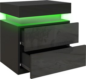 HOMCOM noční stolek s RGB LED světlem, vysokolesklá čelní deska se 2 šuplíky pro obývací pokoj nebo ložnici, černá