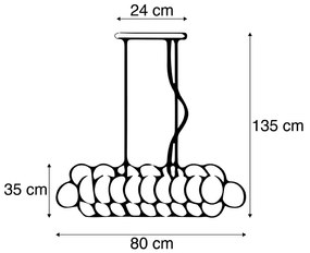 Závěsné svítidlo Art Deco černé s kouřovým sklem 8-světel - Uvas