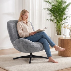 HOMCOM Otočné křeslo do obývacího pokoje, lounge křeslo se širokým sedadlem, integrovanou opěrkou rukou, vzhled chenillu, tmavě šedá