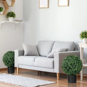 HOMCOM Set 2 Umělých Buxusových Stromů 52cm, Kulatá Umělá Rostlina v Květináči, Realistické Umělé Rostliny pro Dekoraci Obývacího Pokoje, Ložnice a K…