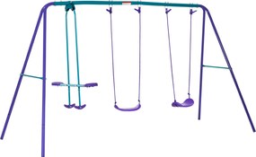 Outsunny Zahradní Houpačka z Kovového Rámu s Nastavitelnou Výškou pro Děti od 3 Let s Dvojitou Houpačkou pro Terasu 280x140x176 cm Modrá a Fialová