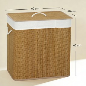 HOMCOM bambusový koš na prádlo s víkem, 144 l, 3 přihrádky, odnímatelné pratelně vložky a úchyty, 60 x 40 x 60 cm, hnědá