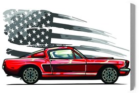 Obraz Sportovní Auto Na Pozadí Šedé Retro Vlajky Usa Nedostatek Nedostatek Přírodní plátno 100x70