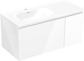 Mexen Orio, koupelnová skříňka 100 cm s umyvadlem Vela vlevo, 1S, 1D, bílá lesklá, 91A13-10047-3-BBFF00-W23L00