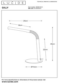 Lucide 36612/03/31 stolní LED lampa Gilly bílá, 3W, 2700K, 49cm